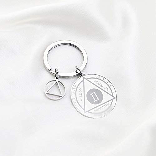 BNQL AA Anniversary Medallion Keychain Sober Recovery Gifts 1 Year 2 Year 3 Year Serenity Prayer AA Sobriety Gifts (keychain 2)