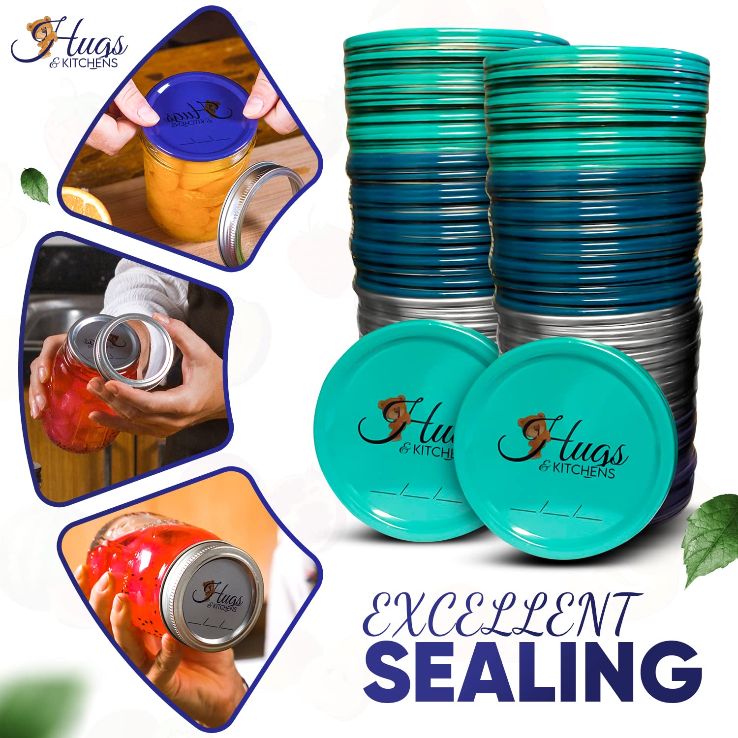 Canning Lids Regular Mouth 100- Buckle Resistant Seal for Ball and Kerr Jars - Multi-Color Mason Lid Set Airtight and Reinforced Tinplate - Jar Lids for Canning