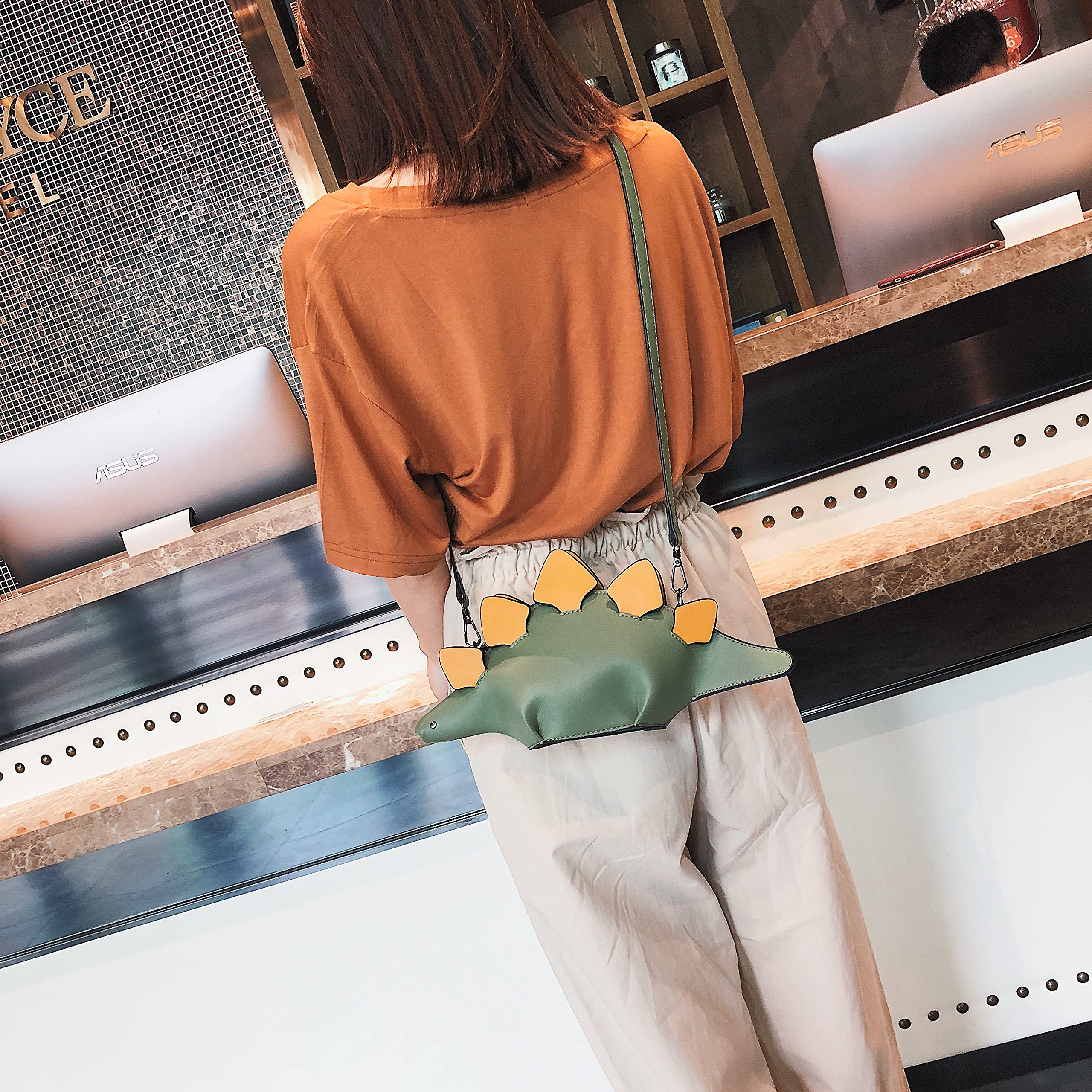 Ondeam Dinosaur Shoulder Purses,PU Stegosaurus CrossBody Bag for Girl Women(Green)