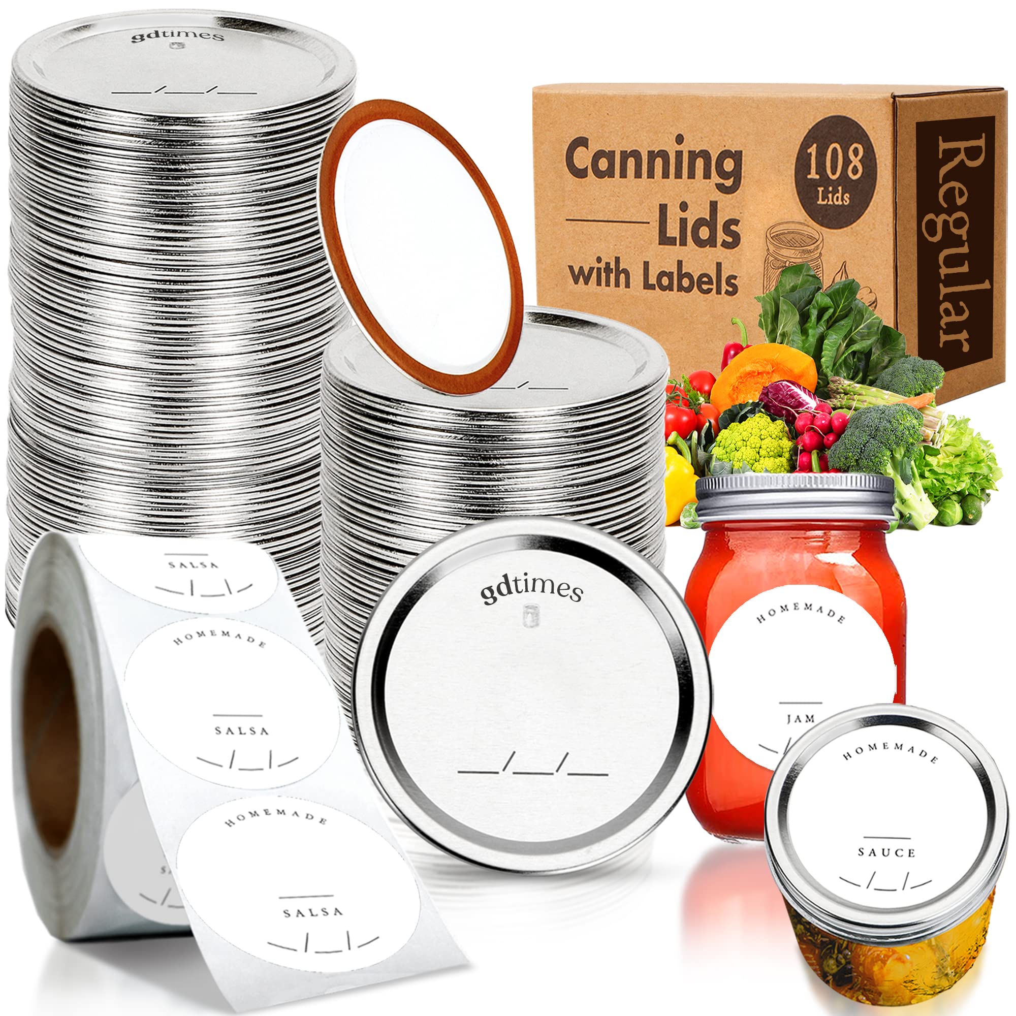 Canning Lids Regular - 108 Pcs Regular Mouth Canning Lids 108 Canning Labels, Canning Jar Lids Regular Mouth For Ball Canning Jars, Canning Supplies Mason Jar Lids Regular Mouth Mason Jar Lids Labels