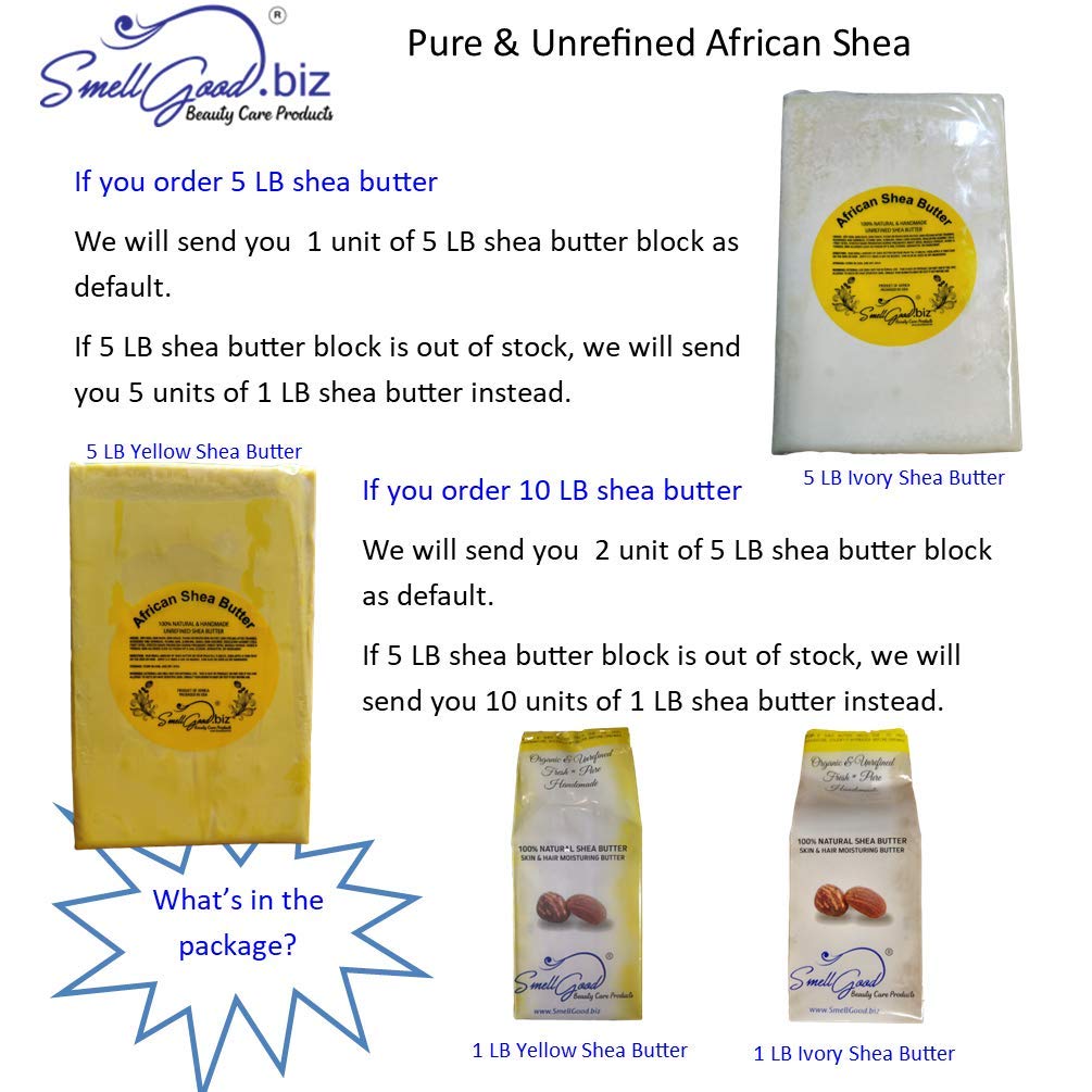 SmellGood Purest Ivory Unrefined African RAW Real Shea Butter 5lbs