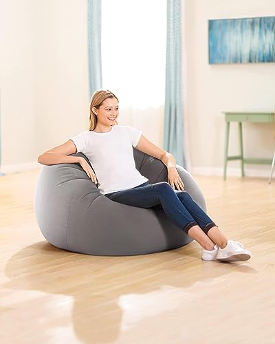 INTEX 68579EP Beanless Bag Inflatable Lounge Chair: Corduroy Textured Flocking – Durable Vinyl – Folds Compactly – 220lb Weight Capacity – 45" x 45" x 28",Grey