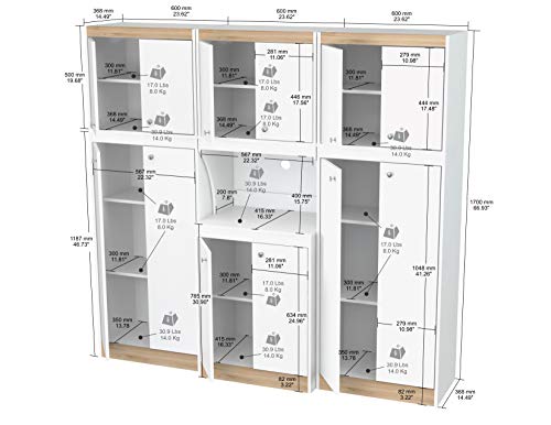Inval Galley 3-Piece Kitchen Storage System, White and Vienes Oak