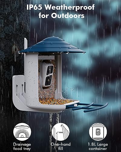 Dzees Security Camera Outdoor Wireless - Battery Powered WiFi Outdoor Camera Wireless, Smart Bird Feeder with Camera, AI Identify Bird Species, Auto Capture Bird Videos