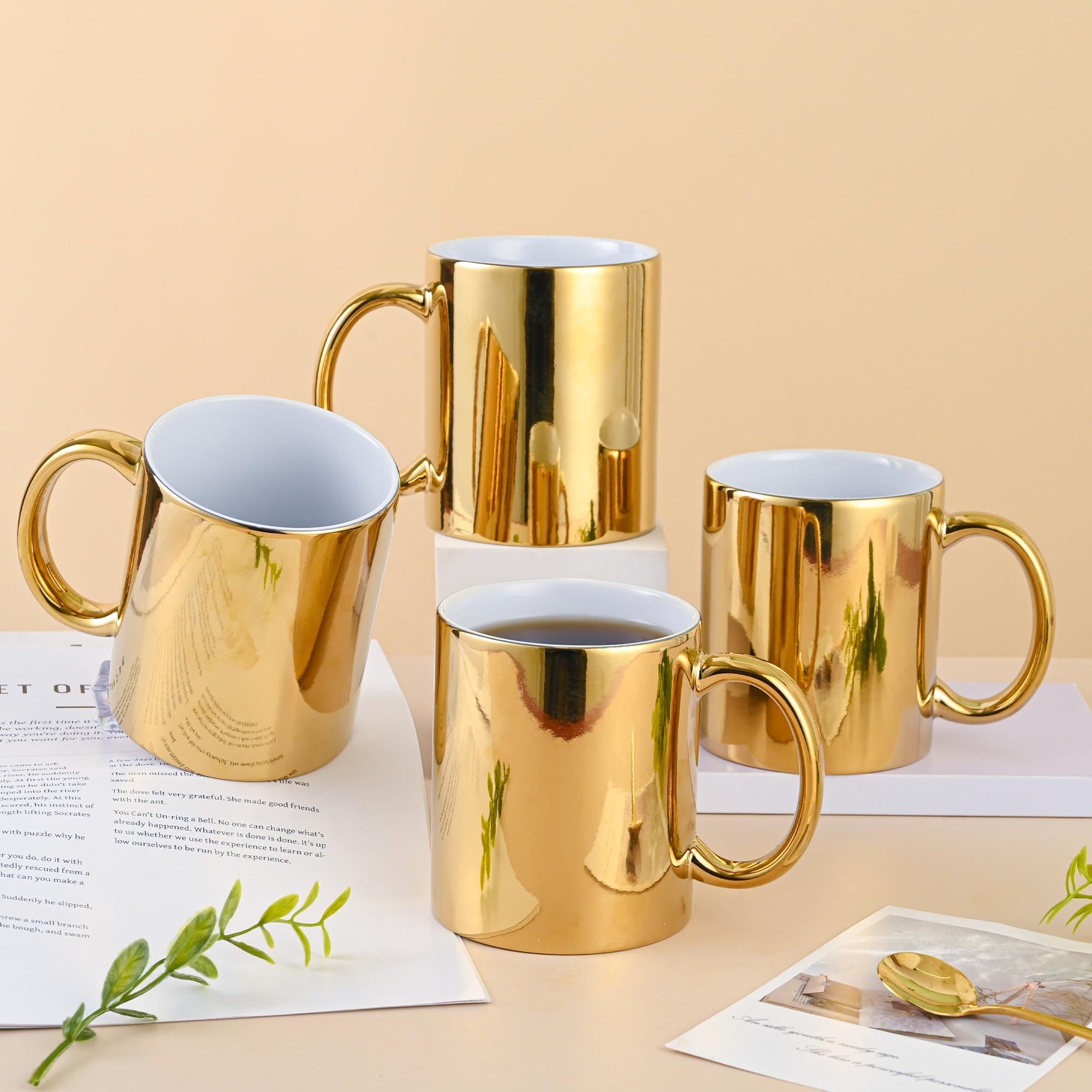 Bycnzb Coffee Mugs gold Ceramic Mug set of 4 Ceramic Cups for Coffee, Tea, Cocoa (12oz)