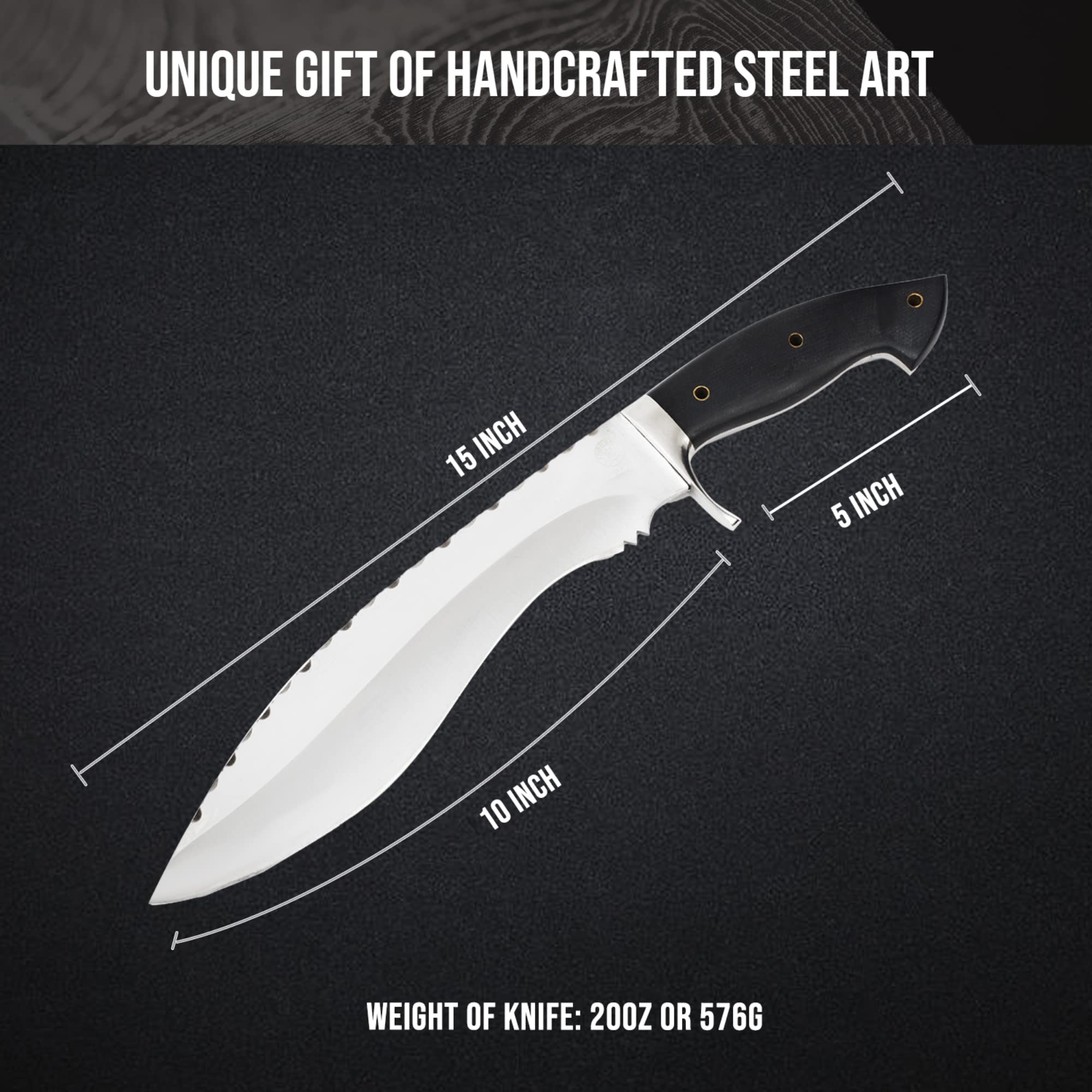BIGCAT ROAR Handmade D2 Steel Kukri Machete Knife - Bushcraft Fixed Blade Hunting Knife with Sheath and Micarta Handle - 15″ EDC Cutting Knife - Black Horse