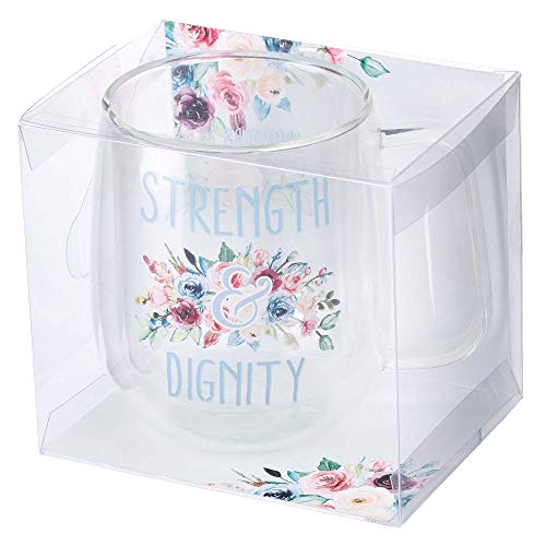 Christian Art Gifts Double Wall Insulated Clear Glass Coffee and Tea Mug for Women: Strength and Dignity - Proverbs 31:25 Inspirational Bible Verse, Hot and Cold Beverage with Handle, Pink, 10 oz.