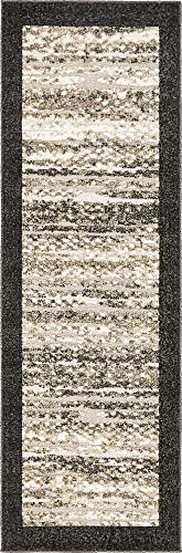 Unique Loom Outdoor Border Collection Area Rug - Milwaukee (2' x 6' 1" Runner, Beige/ Black)