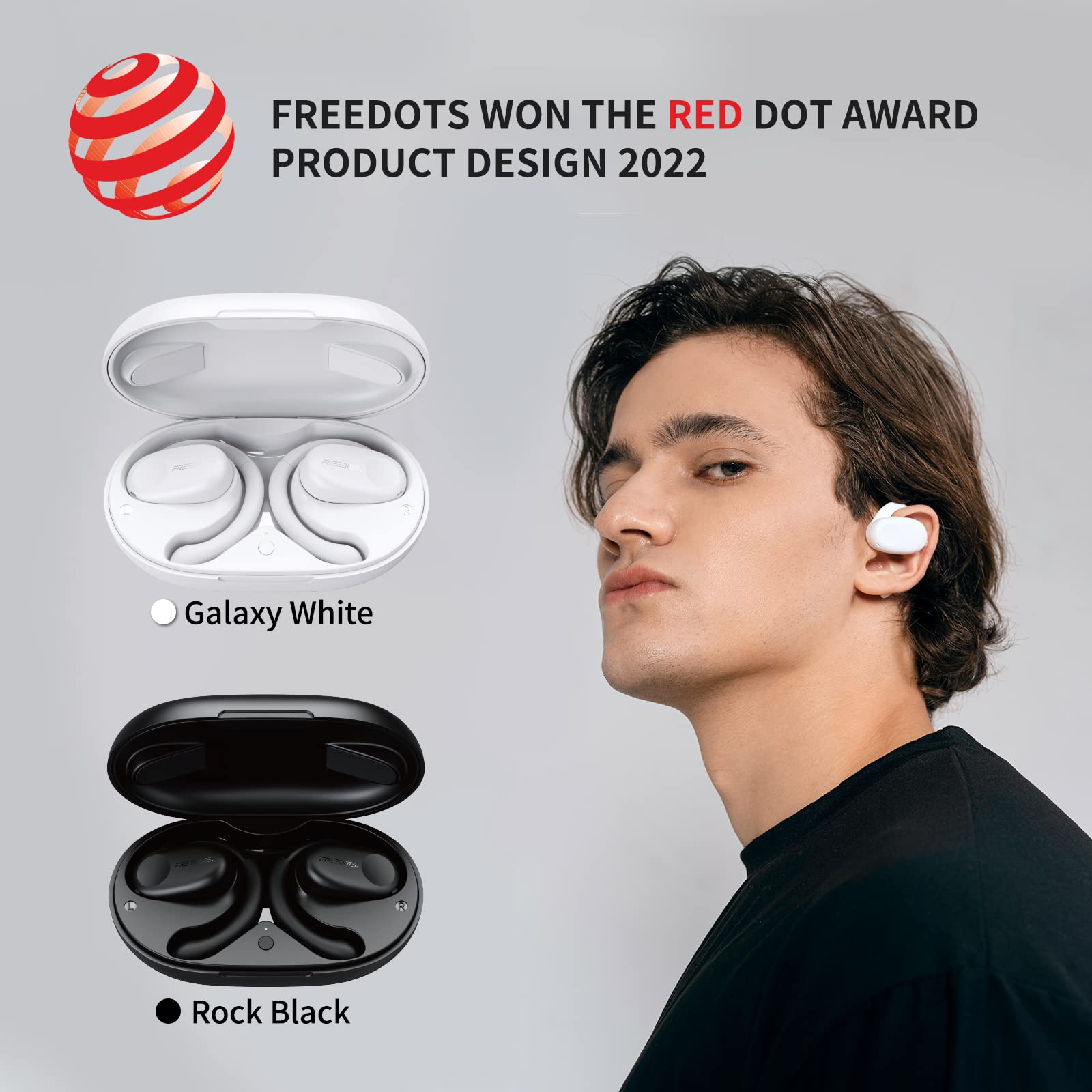 FREEDOTS. Open-Ear Earbuds, Wireless Ear Bluetooth Sport Headphones, Sweat Resistant Lightweight Open Earbud Headphones for Workouts and Running, Compatible with Apple & Android