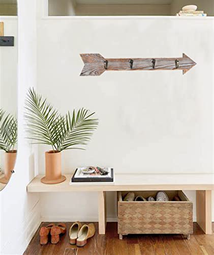 Decorative Wood Arrow Wall Hooks Hanger Coat Rack Key Holder Wall Decor - Farmhouse Chic Rustic Coat Hooks | Great for Keys, Coats, Dog Leash, Hats, Keys Hooks for entryway Front Door