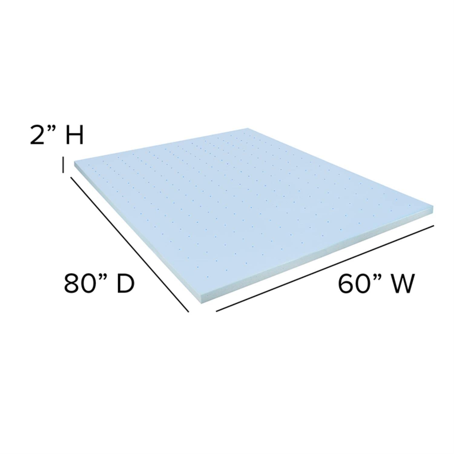Flash Furniture Capri Comfortable Sleep 2 inch Cool Gel Mattress Topper, CertiPUR-US Certified Memory Foam, Queen