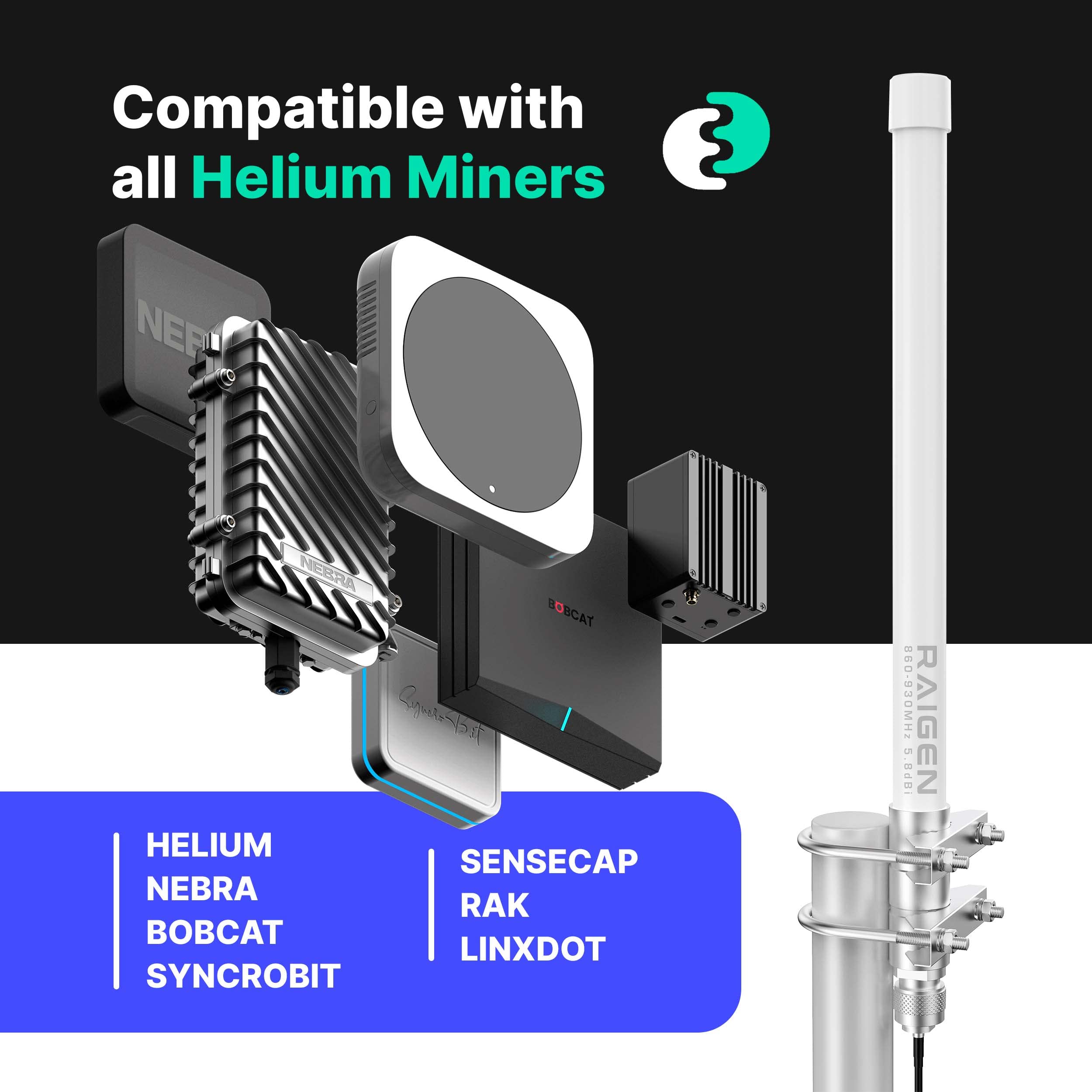 RAIGEN 8 dbi Antenna LoRa 915 MHz 43.3 Inch Tall Outdoor w/Raigen 400 Low Loss Cable Omni-Directional HNT Hotspot for Cell Booster, WiFi, MNTD, Nebra, RAK, Bobcat, Syncrob, and Sensecap