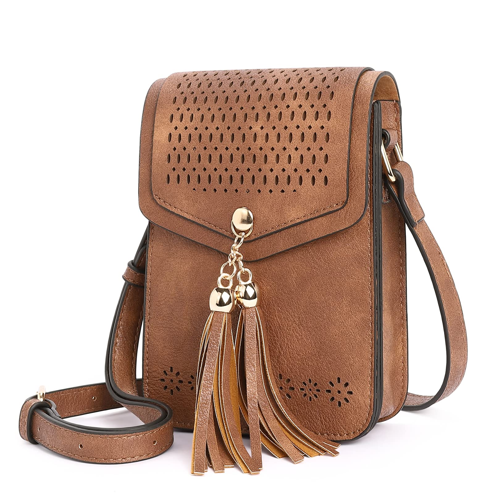 CLUCI Small Crossbody Bags for Women, Shoulder Bag with Tassel, Cell Phone Wallet Purse Brown