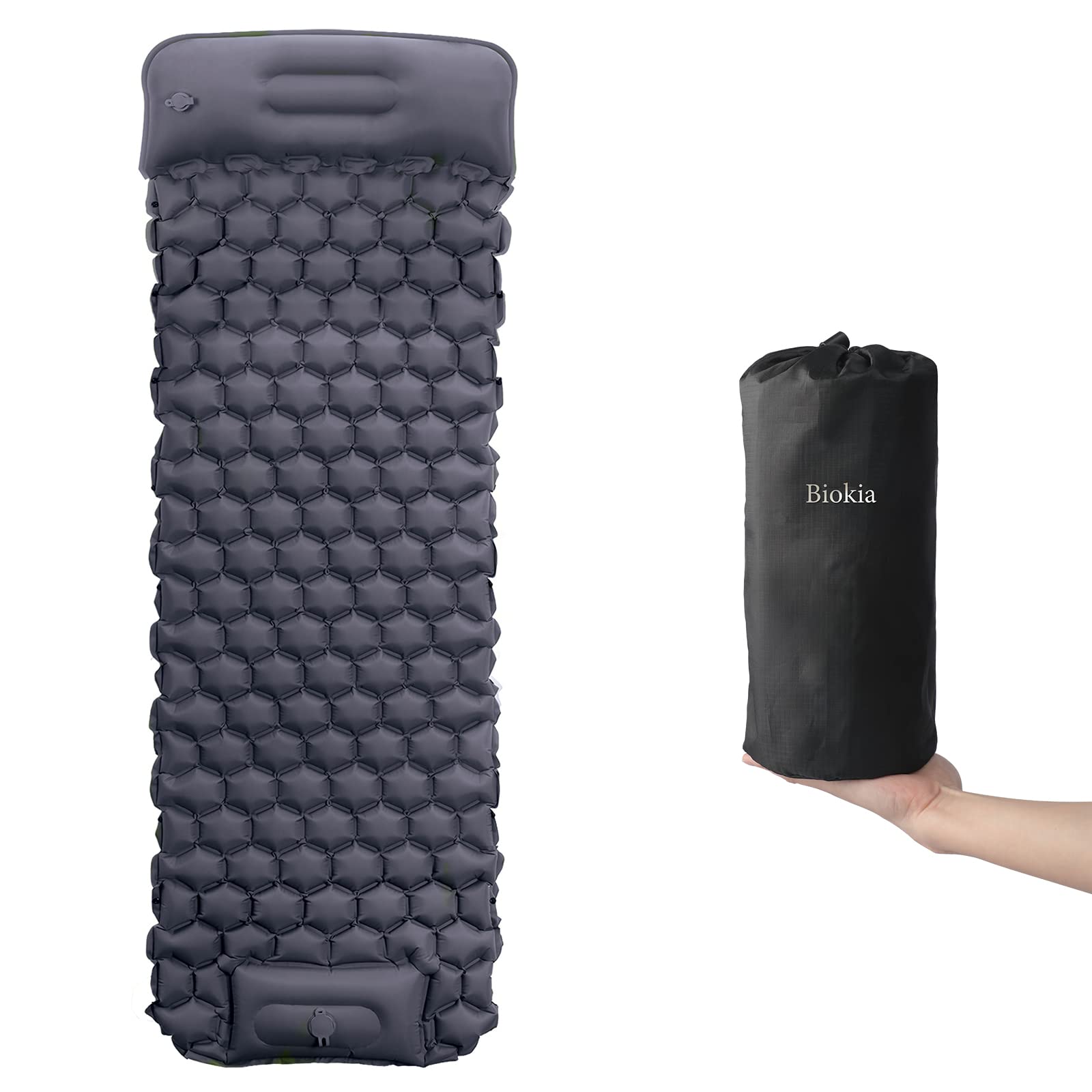 Biokia Sleeping Pad Lightweight Inflatable Sleeping Pad for Camping, 75''X25'', Backpacking Sleeping Pad,Air Mattress with Built in Pump, Carry Bag, Repair Kit - Compact & Lightweight Air Mattress
