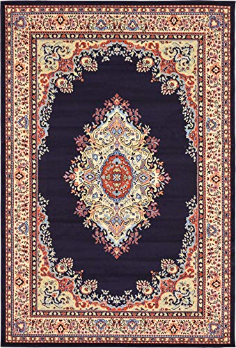 Unique Loom Reza Collection Traditional Persian Style Area Rug, 6 x 9 ft, Navy Blue/Ivory