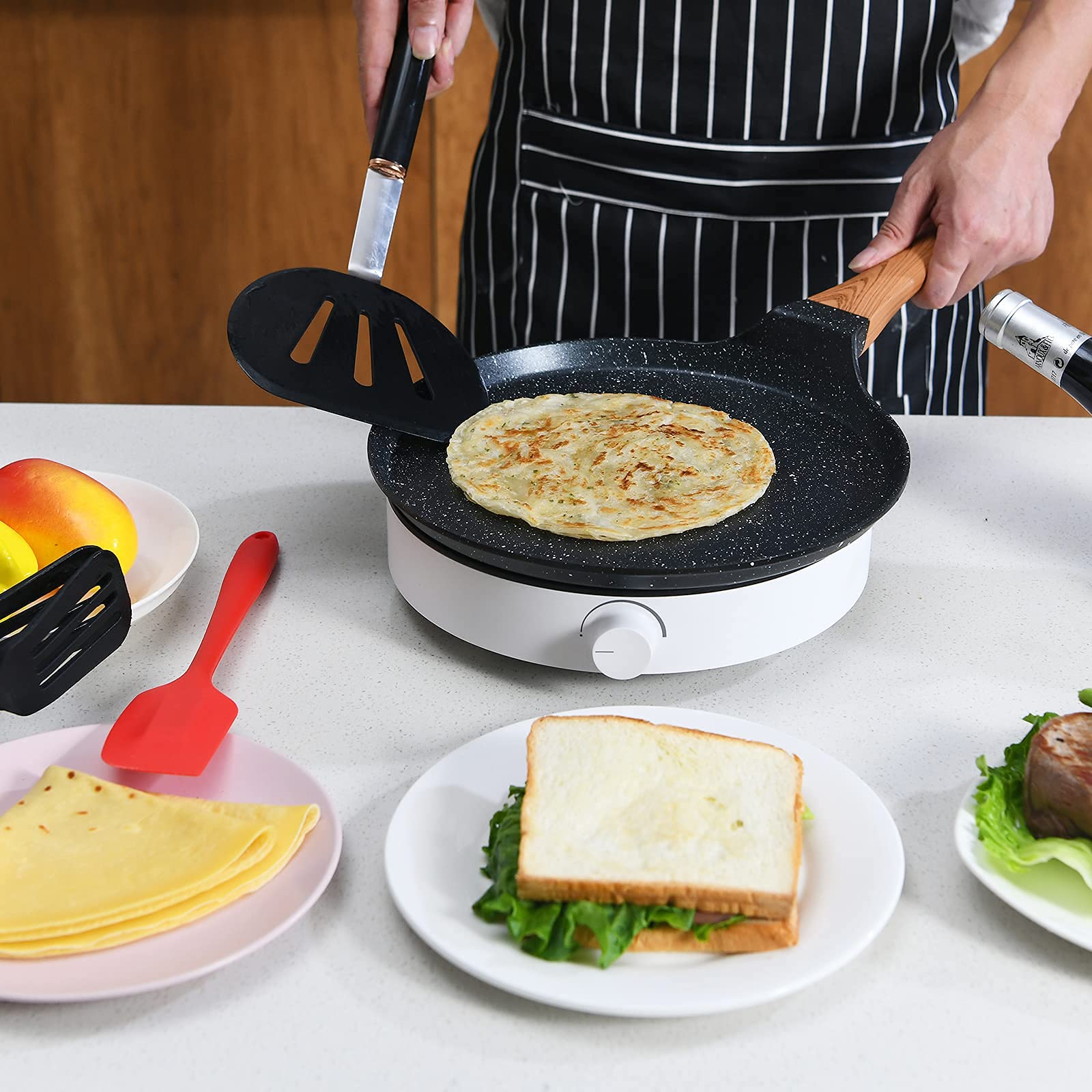 Gmzcky 11 Inch Non-stick Crepe Pans, Die-cast Auluminium Pancake Griddle Pan,Perfect For Making Tortillas, Pancakes, Omelette Pan of Large Size,Induction Compatible,PFOA Free. …