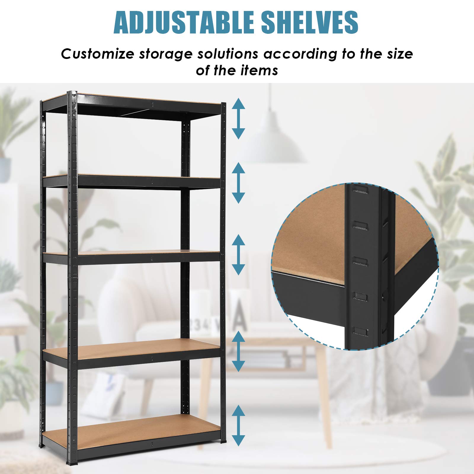 Giantex Storage Rack Shelving Unit Storage Shelf Steel Garage Utility Rack 5-Shelf Adjustable Shelves Heavy Duty Display Stand for Books, Kitchenware, Tools Bolt-Free Assembly 36"x 16"x 72” (1)