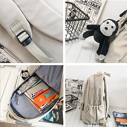 JARKJARD Aesthetic Backpack Cute Kawaii Backpack for School College Backpack Large Capacity Bookbags for Girls Women Students Casual Travel Daypacks Solid Color(White)