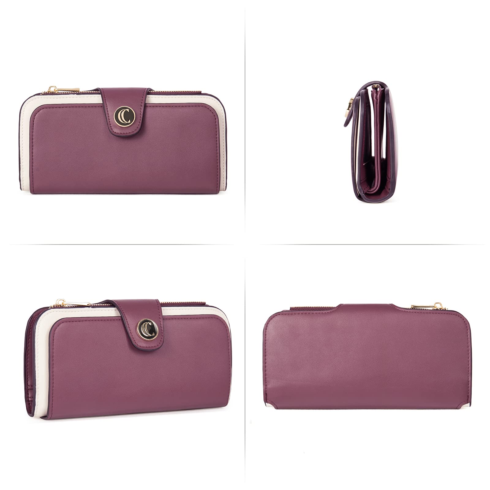 CLUCI Women Wallet Leather Purses Bifold Multi Card Organizer Ladies Clutch Plain Reddish