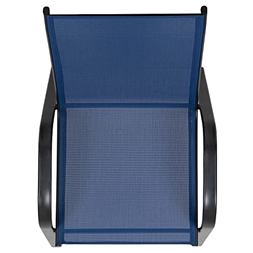 Flash Furniture Brazos Series Outdoor Stackable Patio Chairs with Flex Comfort Material, Stacking Outdoor Modern Sling Patio Chairs, Set of 4, Navy