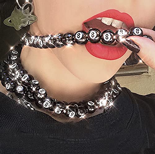 Billiard 8 Ball Choker Necklace Black # 8 Lucky Vintage Statement Y2K Goth Punk Cool Indie Creative Necklace Bracelet for Women Men… (Style1 Choker)