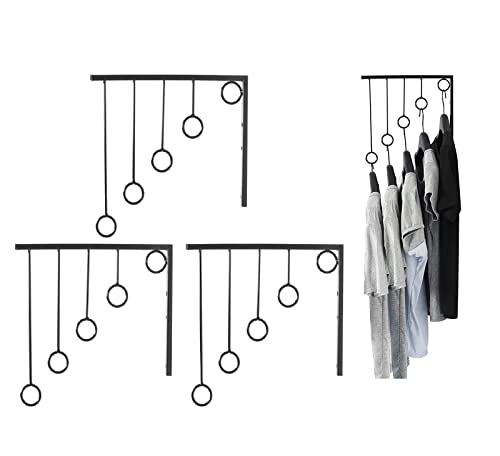 iplusmile 1 Set Wall- Mounted Metal Garment Rack Bedroom Closet Clothing Organizer with 5 Hanging Rings Clothing Garment Rack Black, 30X27CM