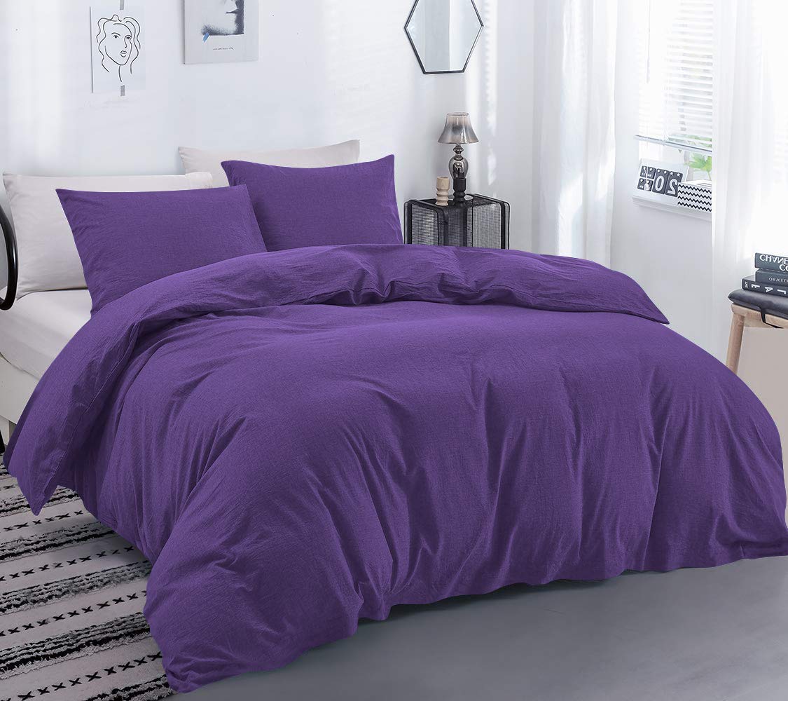 USHA BEDDING'S Duvet Cover Set Super King Size - 800 Thread Count 100% Egyptian Cotton Premium 3 Piece Duvet Set- Breathable with Zipper Closure- Super King(108" x 98") inches- Purple Solid