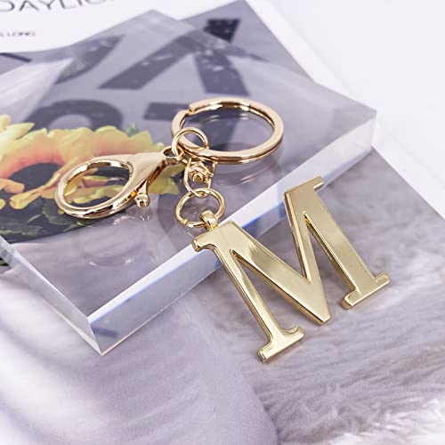 LAXPICOL Gold Letter M Keychain for Women Men Purse Handbags Metal Alphabet Initial Letter Key Ring Keychain