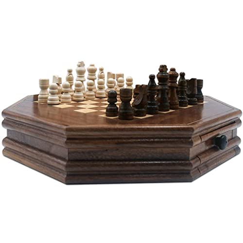 Chess Game 12.7x12. 7in Octagonal Wood with Storage Drawers Chess Set for Kids Adult Gifts Gift Package Gift