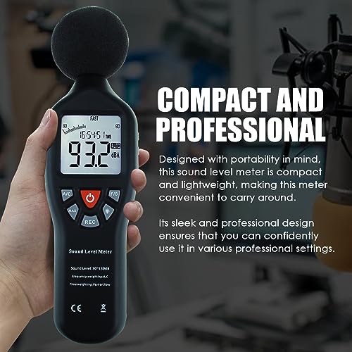 Decibel Meter, Sound Level Meter CD Software Audio Decibel Noise Measure Tester 30 β 130 dB Audio Noise Measuring Range with Backlit LCD Display, Data Record Function