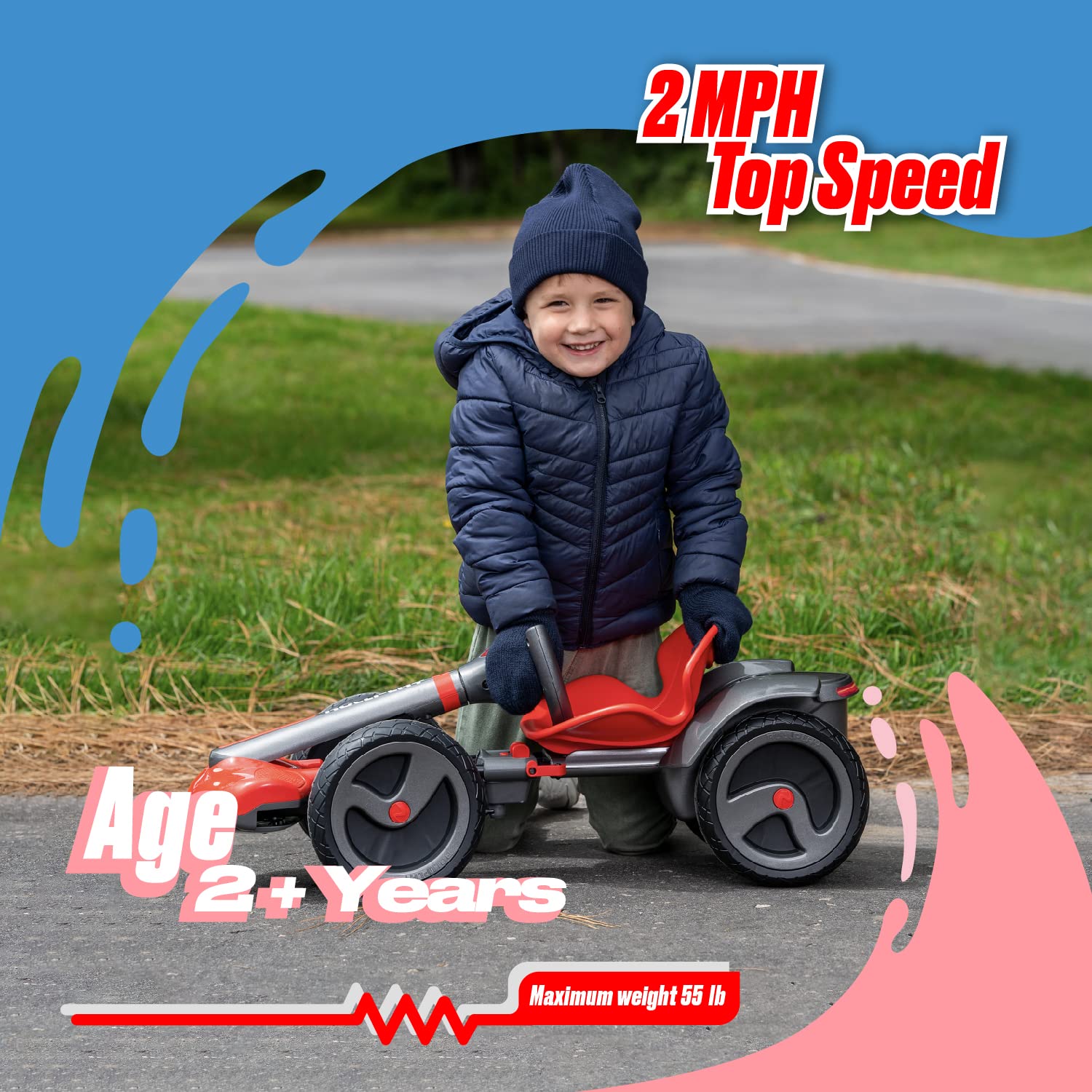 Rollplay Flex Kart XL 12V Electric Go Kart for Kids Aged 5+ Featuring Space-Saving Folding Function, Adjustable Seat, Anti-Slip Rubber Strips, and a Top Speed of 5 MPH