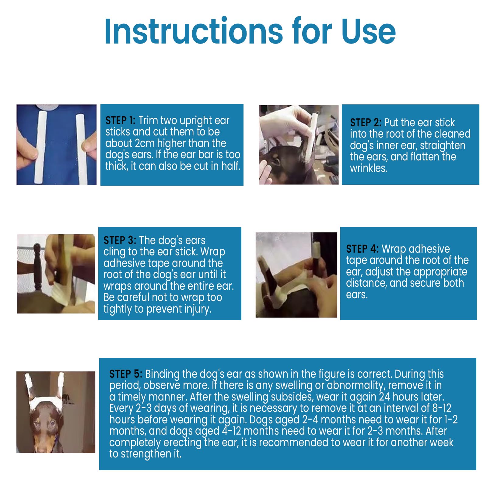Doberman Ear Posting Kit - Stand Up Support Tool with Tape for Pinscher Dogs' Ears
