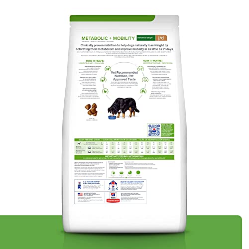 HILL'S PRESCRIPTION DIET Metabolic + Mobility, Weight + j/d Joint Care Chicken Flavor Dry Dog Food, Veterinary Diet, 8.5 lb. Bag