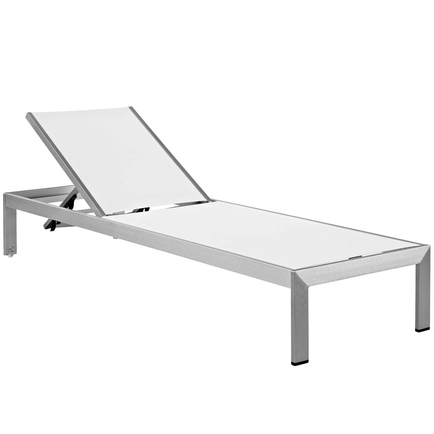 Modway Shore Aluminum Outdoor Patio Chaise Poolside Lounge Chair with Cushion in Silver Turquoise