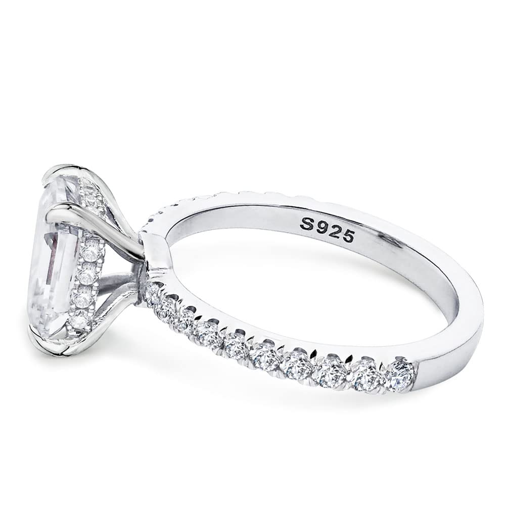 Bo.Dream 1.5ct Emerald Cut Cubic Zirconia CZ Engagement Rings Platinum Plated Sterling Silver Size 6.5