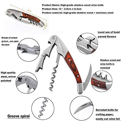 Professional Waiter Corkscrew Wine Key for Bartenders Set of 3,With Long Rosewood Handle Stainless Steel Handle Wine Opener for Bar Restaurant Waiters, Sommelier, Bartend