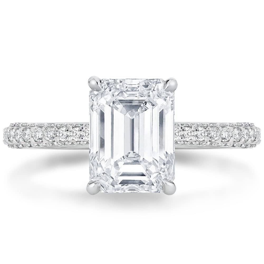 Bo.Dream 3 Carat Emerald Cut Cubic Zirconia CZ Engagement Rings For Women Platinum Plated Sterling Silver Size 6.5