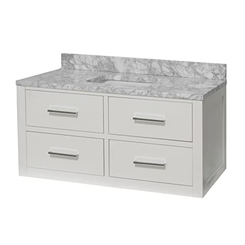 Kitchen Bath Collection Helsinki 48-inch Floating Bathroom Vanity (Carrara/White): Includes White Cabinet with Carrara Countertop and White Ceramic Sink