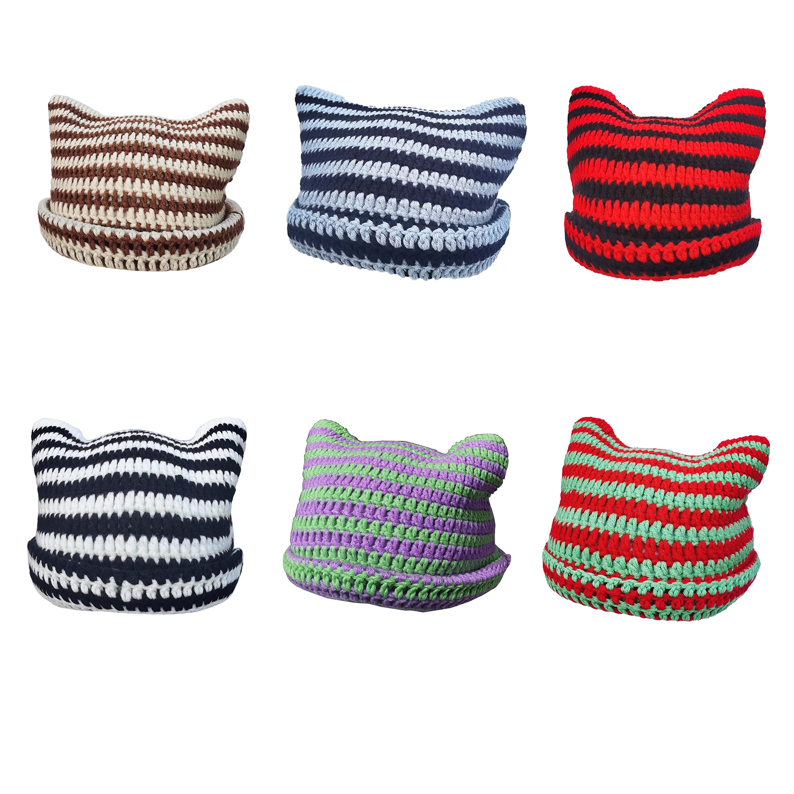 Cat Beanie with Ears for Women, Crochet Cute Cat Ear Beanie Hat