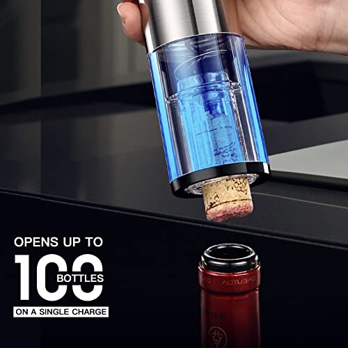 VIDYSUFYR Electric Wine Bottle Opener Set- Silver, Automatic Wine Bottle Opener with Led Light, Rechargeable Corkscrew Kit with Aerator,Foil Cutter,Stoppers