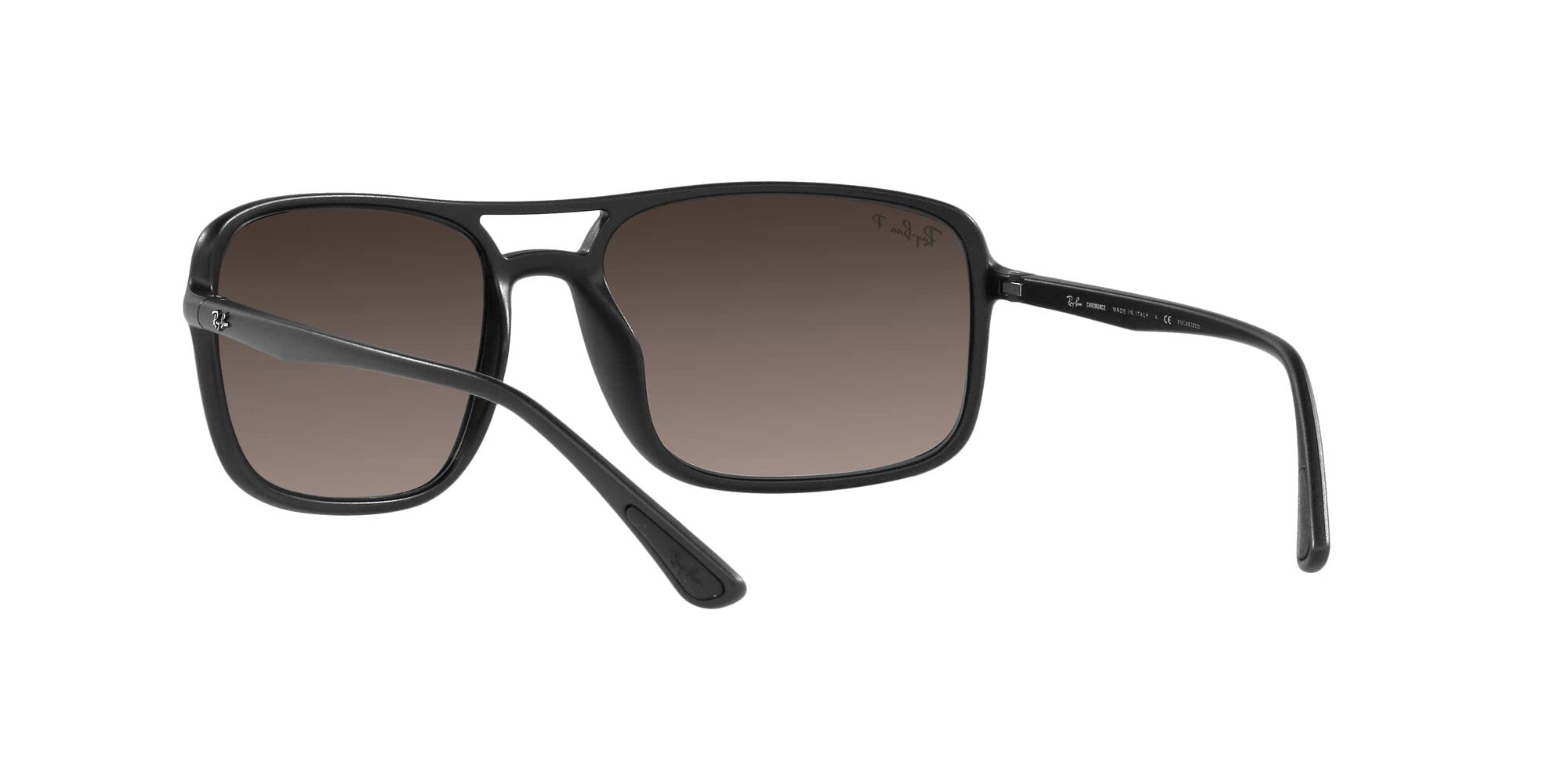 Ray-Ban RB4375 Rectangular Sunglasses, Matte Black/Polarized Grey Mirrored Grey Gradient, 60 mm