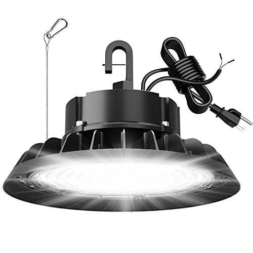 JC-LGL UFO LED High Bay Light 100W, High Bay LED Lights 14,000LM 0-10V Dimmable, 6' Cable with US Plug, Hanging Hook, Safe Rope, ETL Listed LED High Bay Light for Warehouse Factory Barn Shop