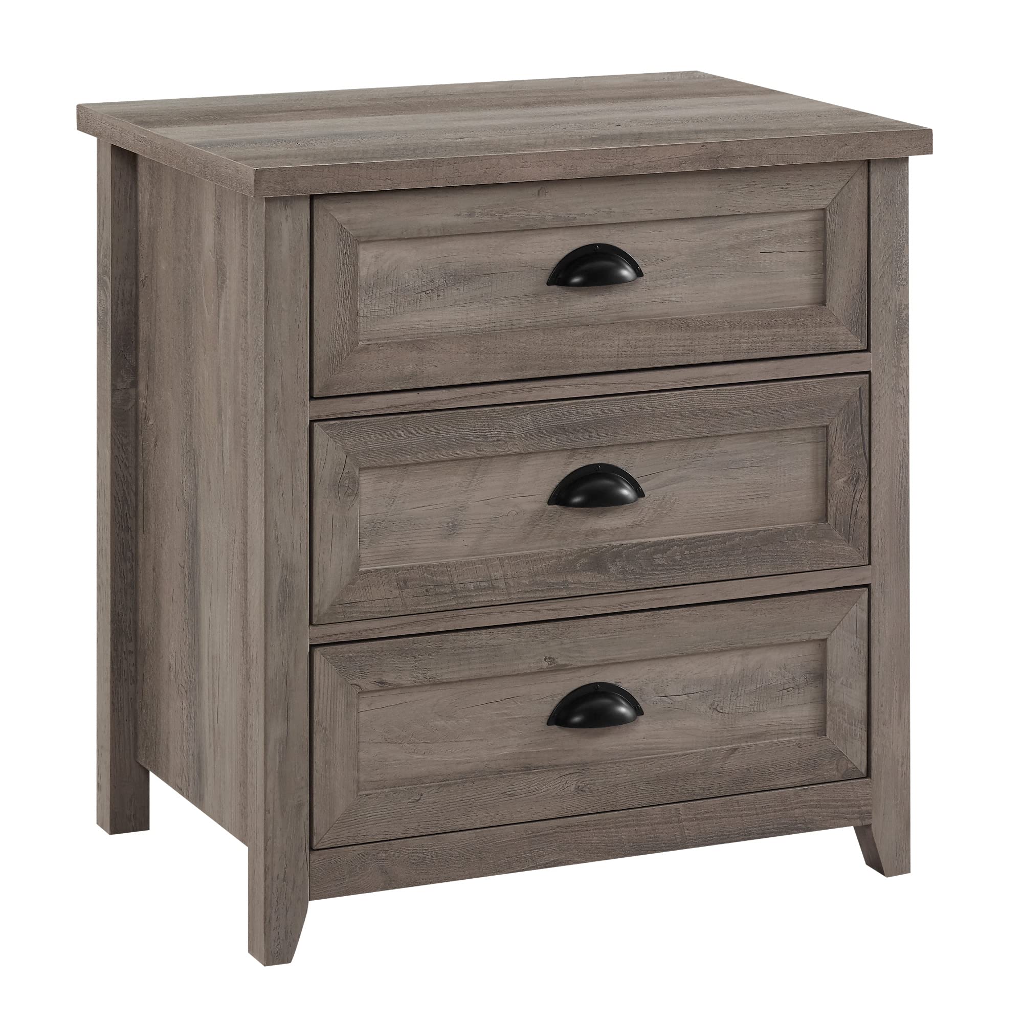 Walker Edison Hazel Modern Farmhouse 3 Drawer Framed Nightstand with Half-Moon Handles, 25 Inch, Grey Wash