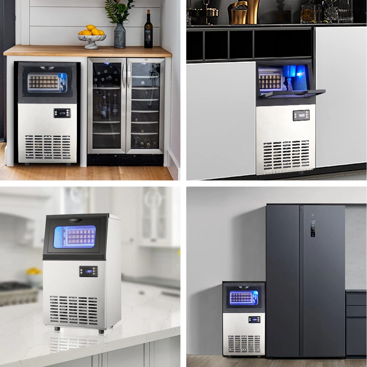 CMICE Commercial Ice Maker Machine, 100lbs/24H Stainless Steel Under Counter ice Machine, Full Heavy Duty Stainless Steel Construction, Include Water Filter, Scoop, Connection Hose