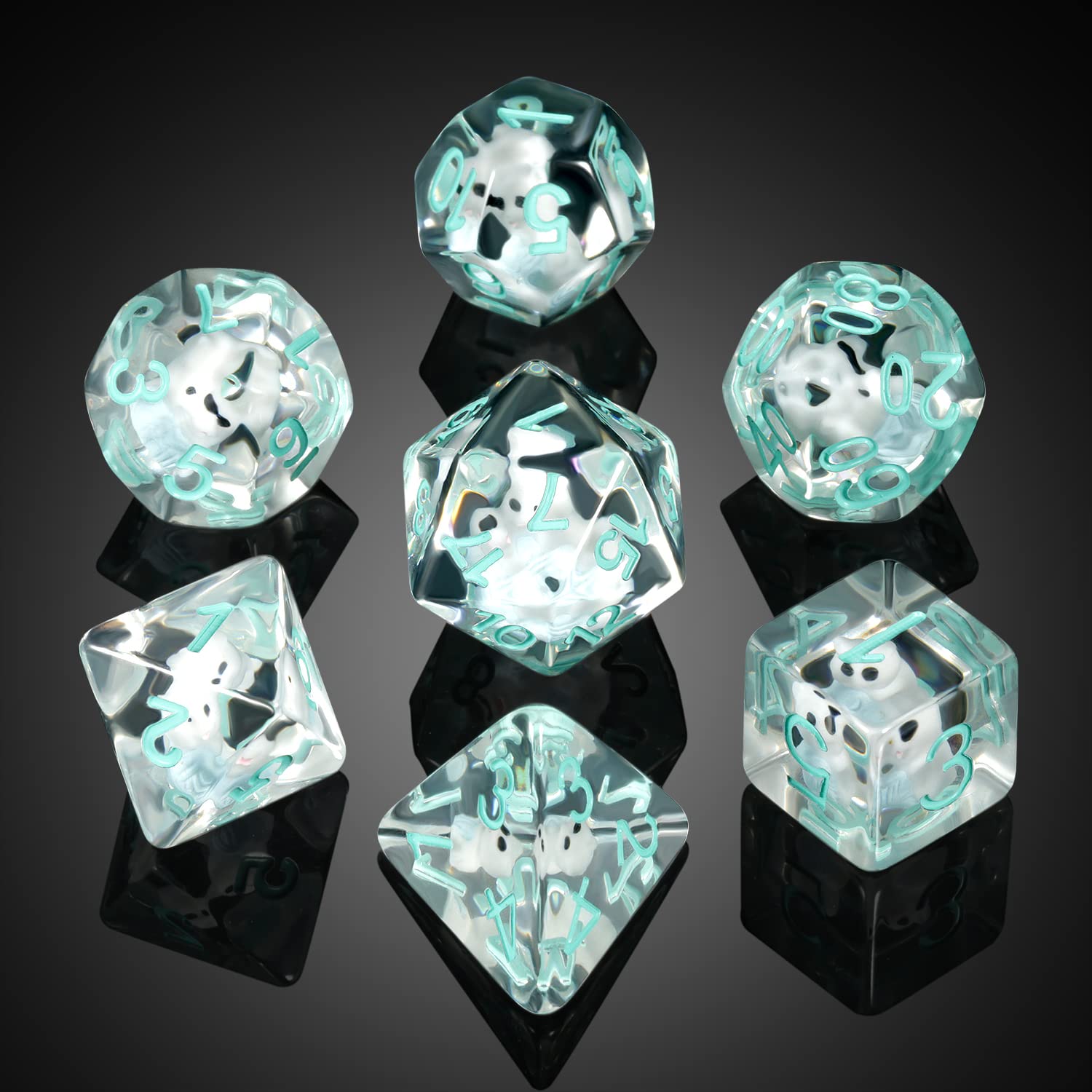 Cat Dice Dice DND, DNDND 7PCS Resin D&D Dice with Velvet Bag for Dungeons and Dragons Role Playing Games and Tabletop Games(Cat