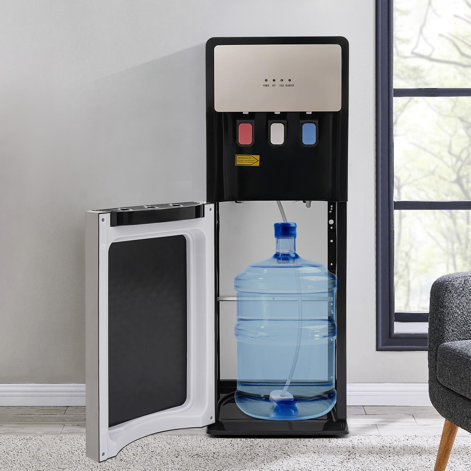 Bottom Loading Water Cooler, 5 Gallon Freestanding Water Dispenser with 3 Temperature Settings of Hot, Cold, Room Water for Home Office Durable (Silver Grey)