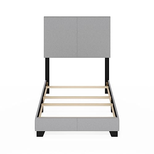 Furinno Pessac Fabric Upholstered Bed Frame with Wooden Slat Support, Twin, Glacier