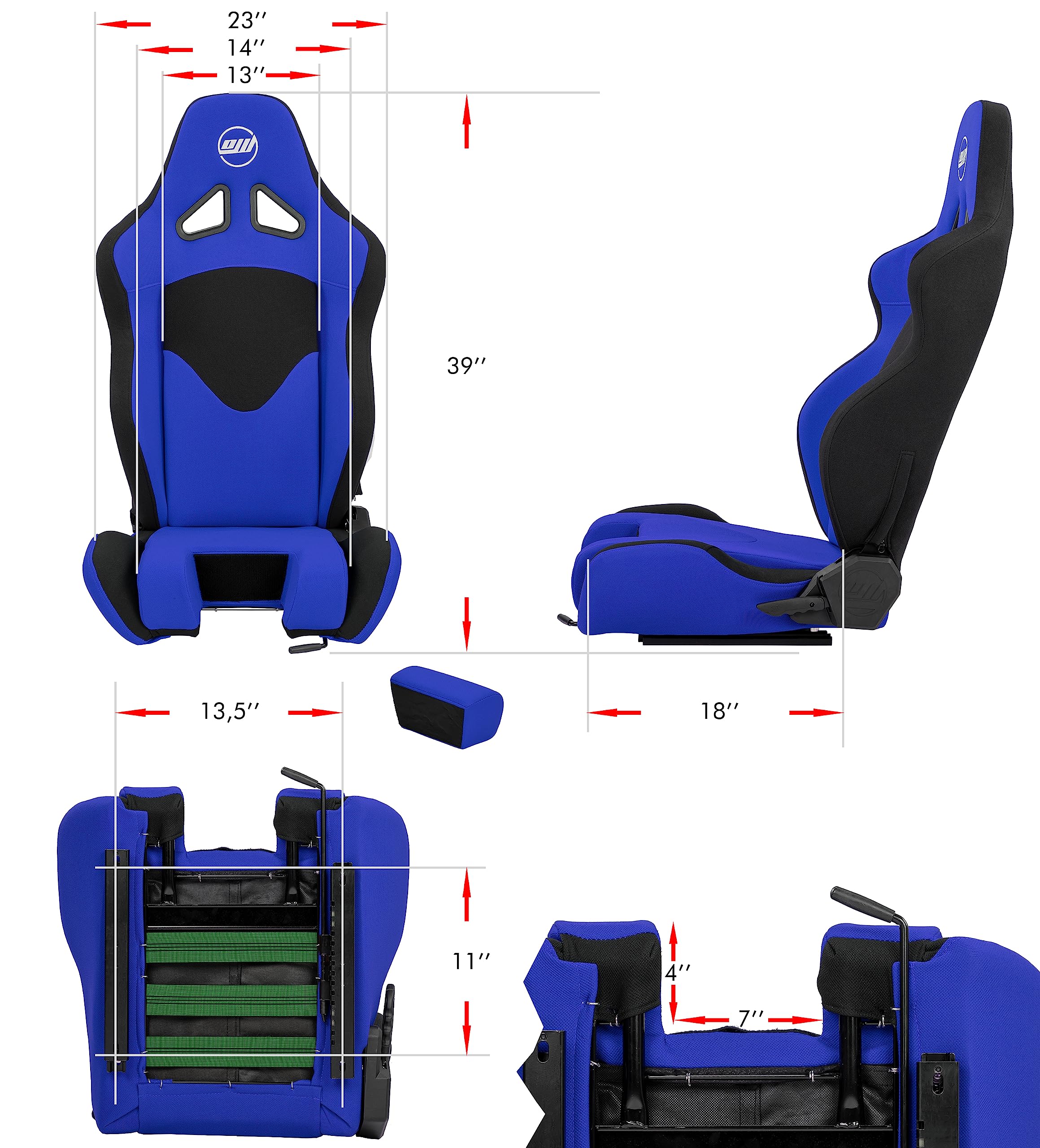 OpenWheeler SimFab Flight Simulator Seat With Seat Base Cut Out For Fighter Stick Or Helicopter Collective, blue