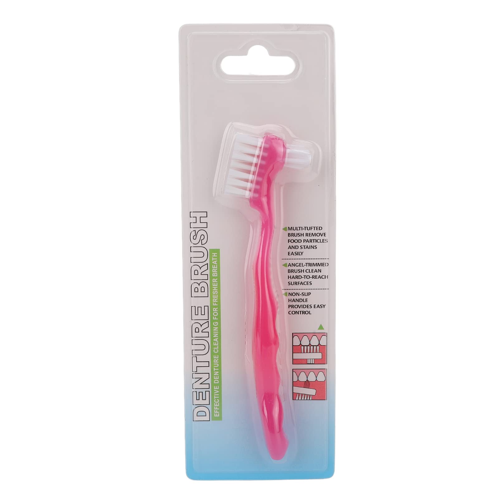 CHICIRIS Denture Toothbrush, Safe Ergonomic Plaque Removal Soft Hair False Teeth Brush Professional Double Sided for Home Travel (Pink)