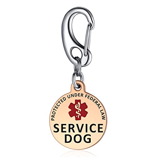 Leash King 1.25" Double-Sided Service Dog Tag with 1.3" Solid Quick Clipā Easily Attach to Collar, Harness, Vest ā Entirely Surgical Stainless Steel ā PVD Rose Gold